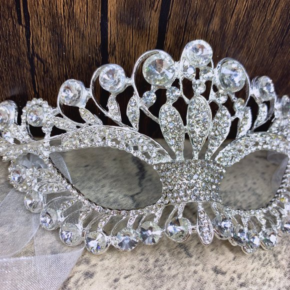 Accessories | Silver Masquerade Mask Crystal Mask Rhinestone Venetian ...